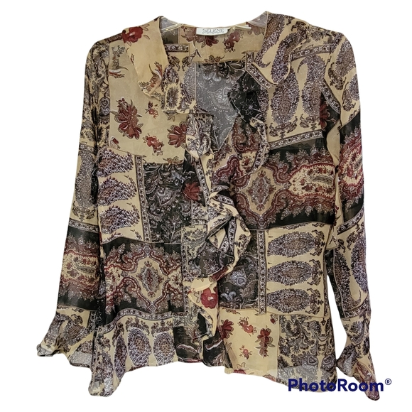 Selene | Tops | Selene Sheer Vneck Ruffle Cover Up Pm | Poshmark